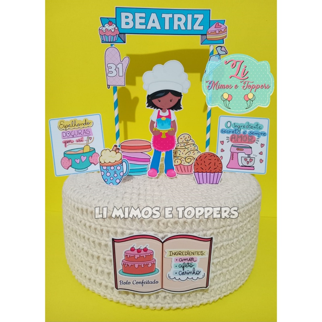 Topper Topo de Bolo Confeiteira Confeitaria Personalizado modelo 3 ...