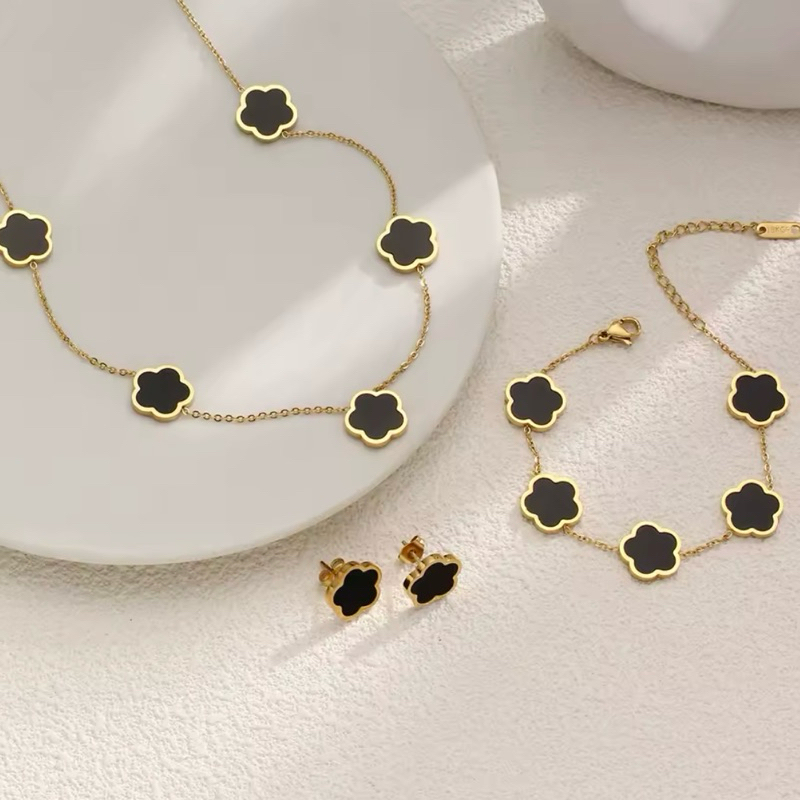 Kit Trevo Virginia Conjunto Colar Brinco Pulseira Dourado Folheado Flor ...