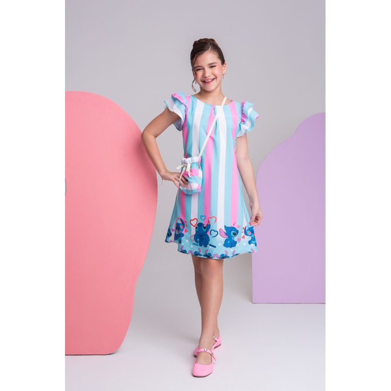Vestido infantil Lilo stitch + bolsa roupa stitch menina verão | Shopee ...