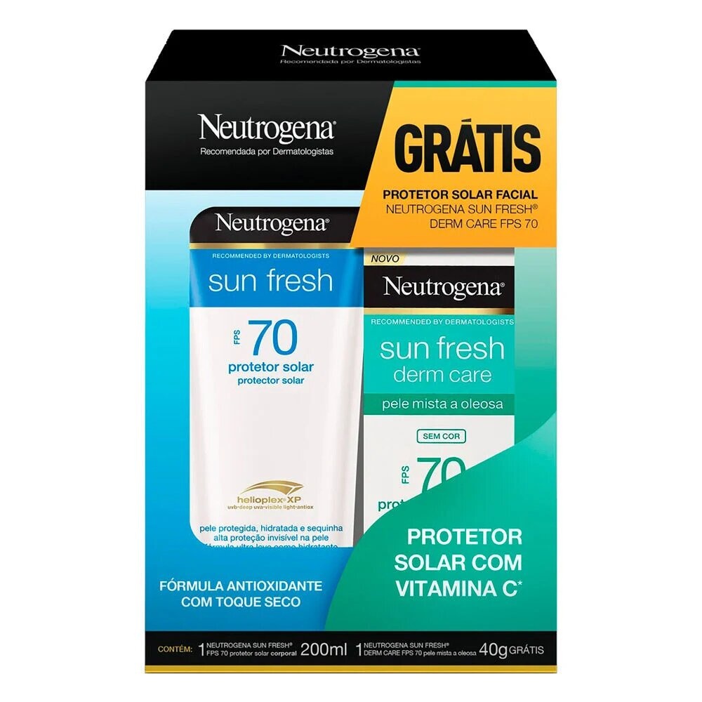 Kit Protetor Solar Neutrogena FPS 70 Corporal + Facial Pele Oleosa 70g ...