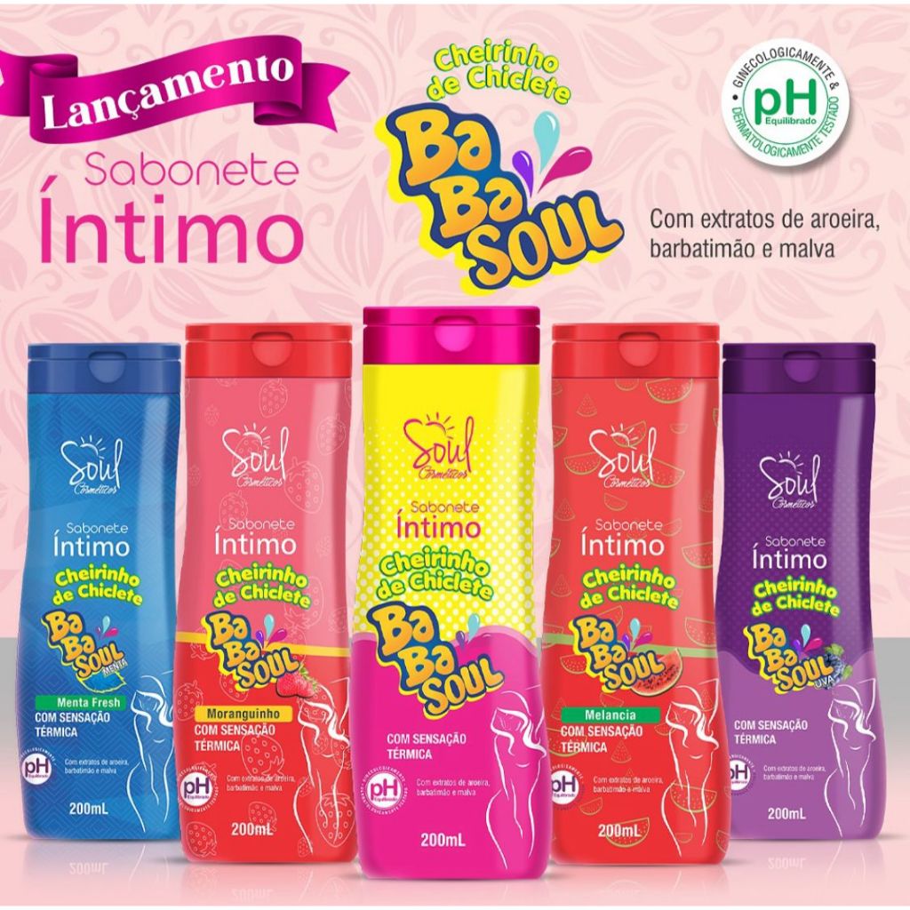 Kit c/4 Sabonete Íntimo Feminino Cheirinho de Chiclete Babasoul Soul ...