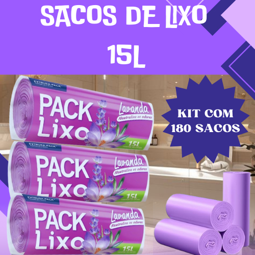 Kit 3 Sacos de Lixo Rolos Perfumado Lavanda 15,30,50,100 Litros Anti ...