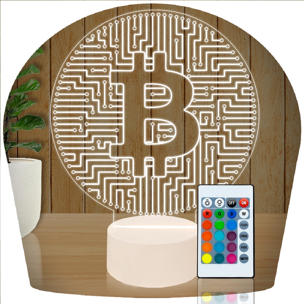 Luminária Led 3d | Bitcoin Cripto Moeda | Abajur Presente Criativo ...