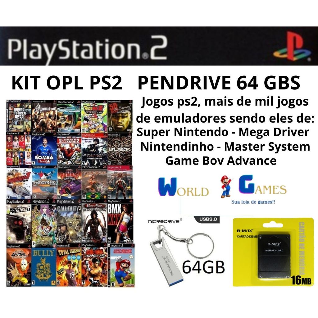 KIT OPL - Pen drive 64 gbs lotado de jogos + memory card 8MG com ...