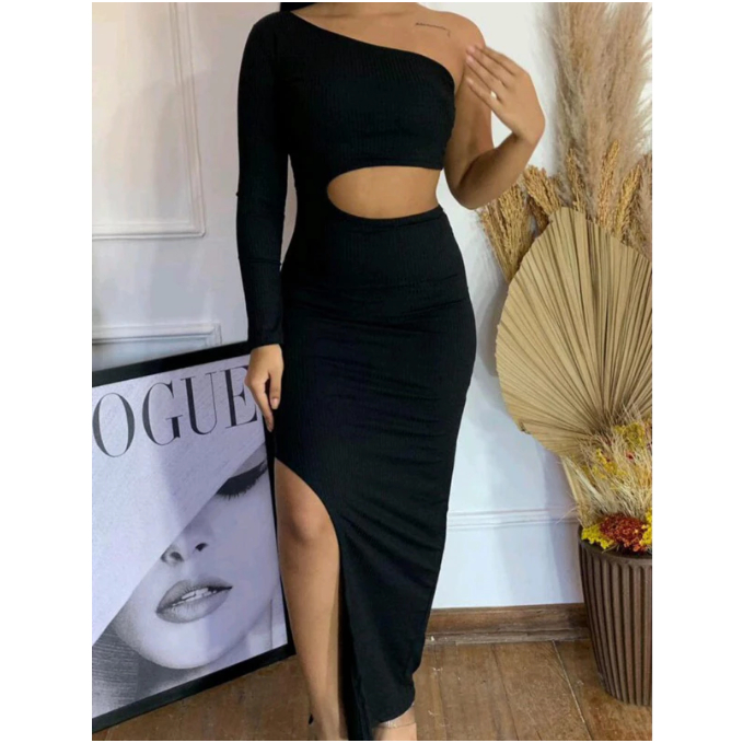Vestido Longo Colado Com Decote Elegante Na Cintura Queima de Estoque ...