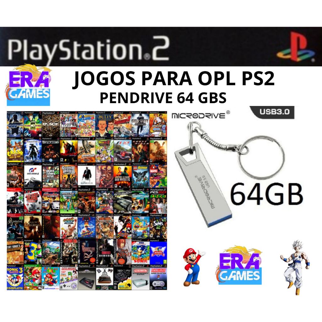 Pen drive 64 GB lotado de jogos para sistema OPL - jogos de ps2 + emuladores + de 1.000 jogos ...
