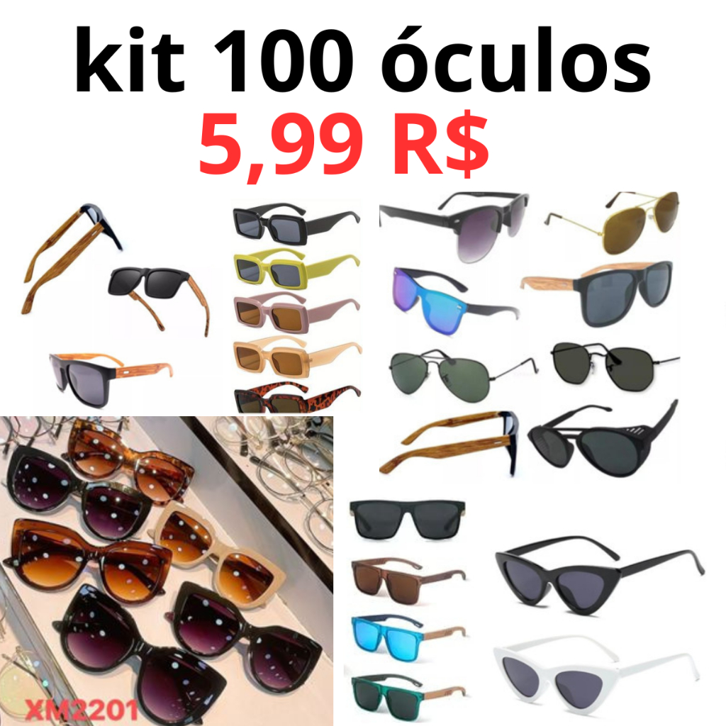 Kit 100 Óculos De Sol Atacado Muito Barato Variados | Shopee Brasil