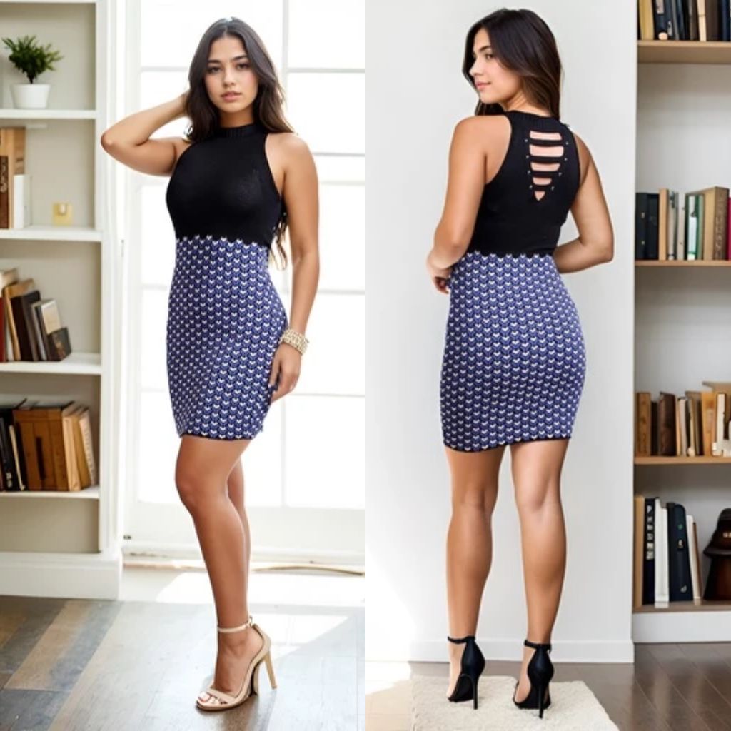 Vestido Feminino Curto Tricot Colado Decote nas Costas Preto Superior ...