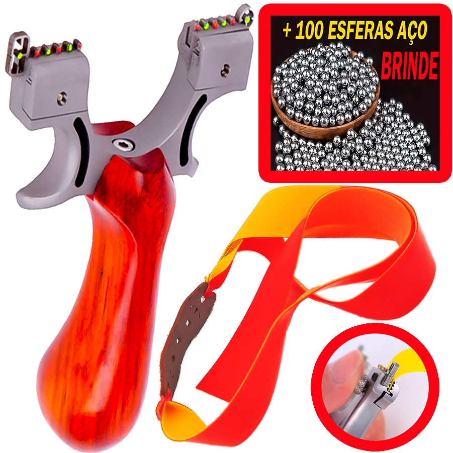 Atiradeira Estilingue S14 + Esferas Aço Slingshot Corpo em Metal ...