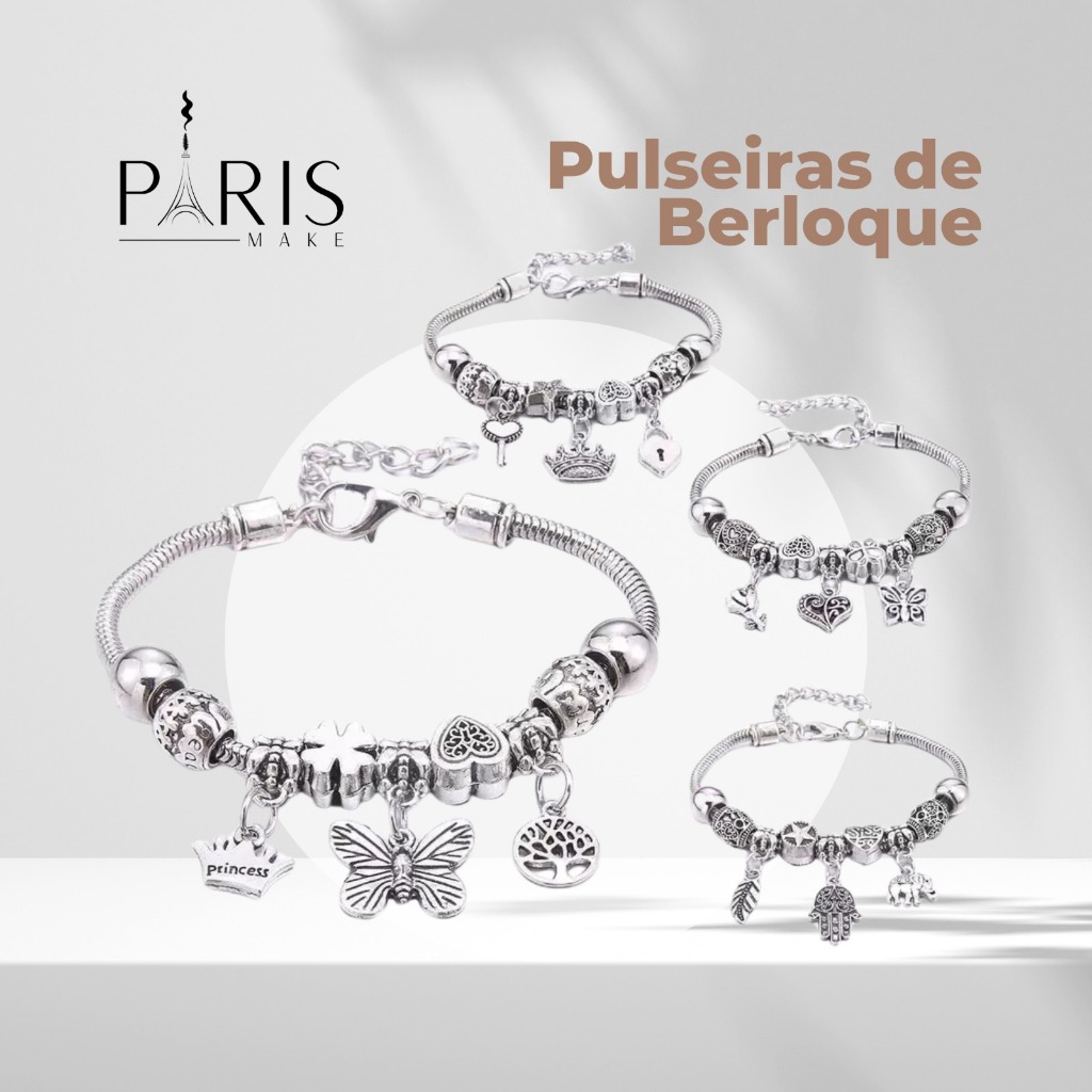 KIT 4 PULSEIRA PANDORA 】kit com 4 peças Pulseira Berloques Prata ...