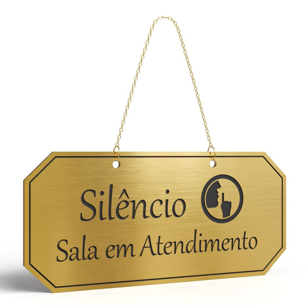 Placa Identificação Silêncio Sala Em Atendimento Sinalização Aço ...