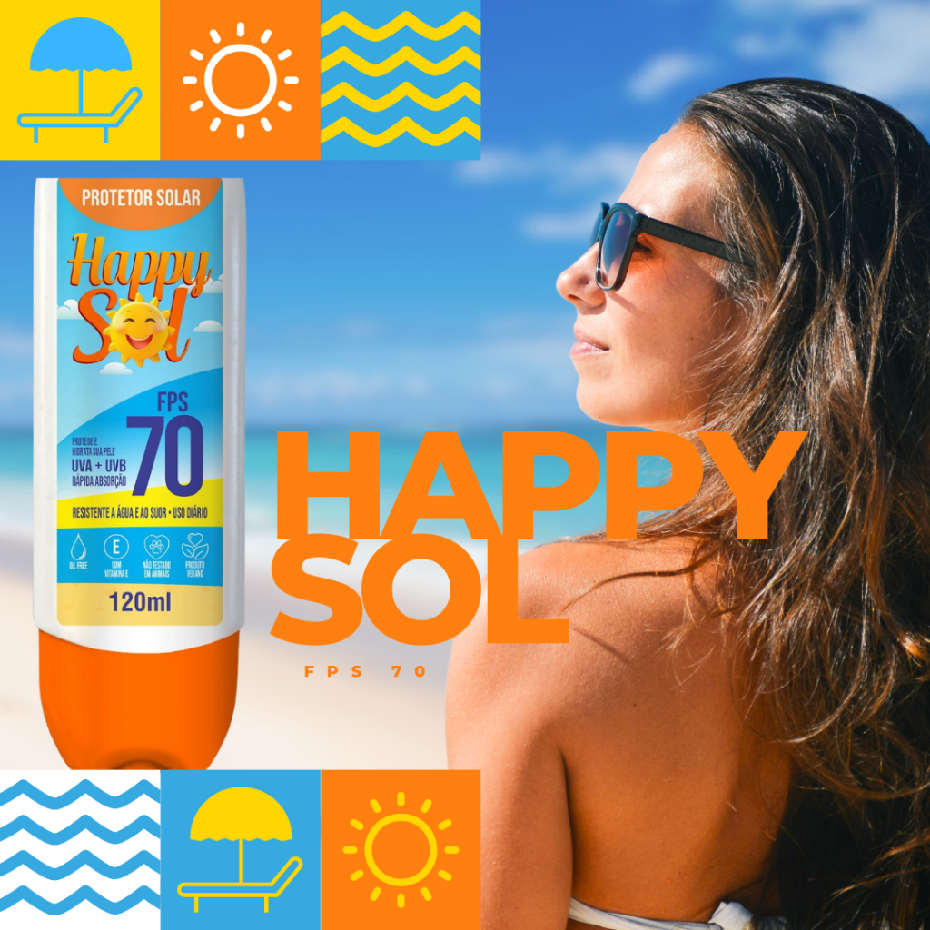 HAPPY SOL Protetor Solar 70 FPS 120 ml com toque seco | Shopee Brasil