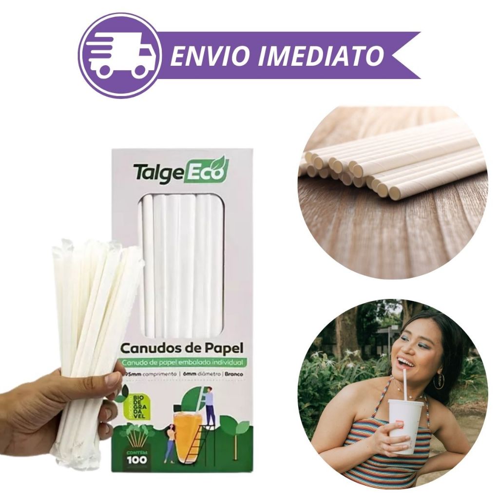 Canudo De Papel Biodegradavel Descartável Talge 195x6mm 100 Und Cor ...