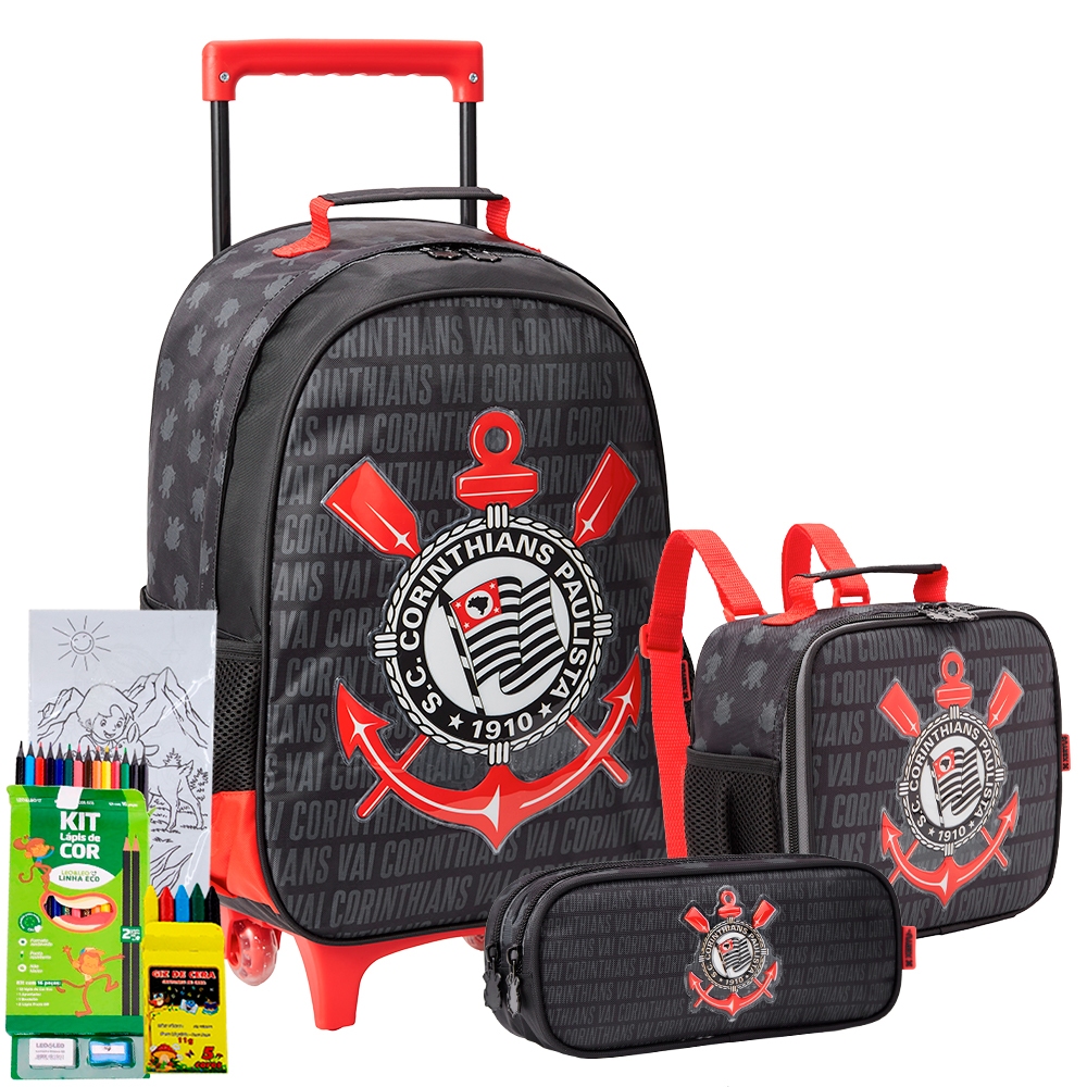 Kit Mochila Estojo Lancheira Corinthians Futebol Xeryus 2025 Coleção ...
