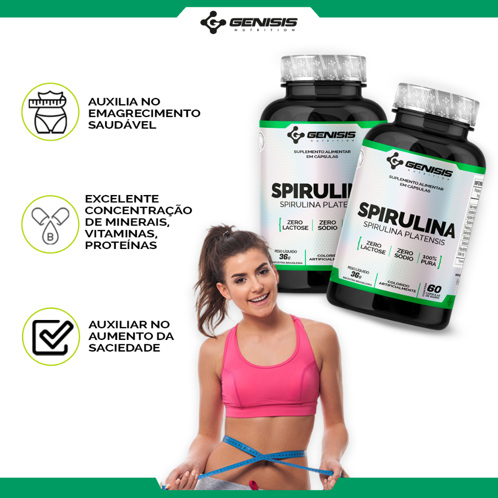 Spirulina 100% Puro Natural Espirulina - 60 Capsulas Genesis Nutrition ENVIO RAPIDO | Shopee Brasil