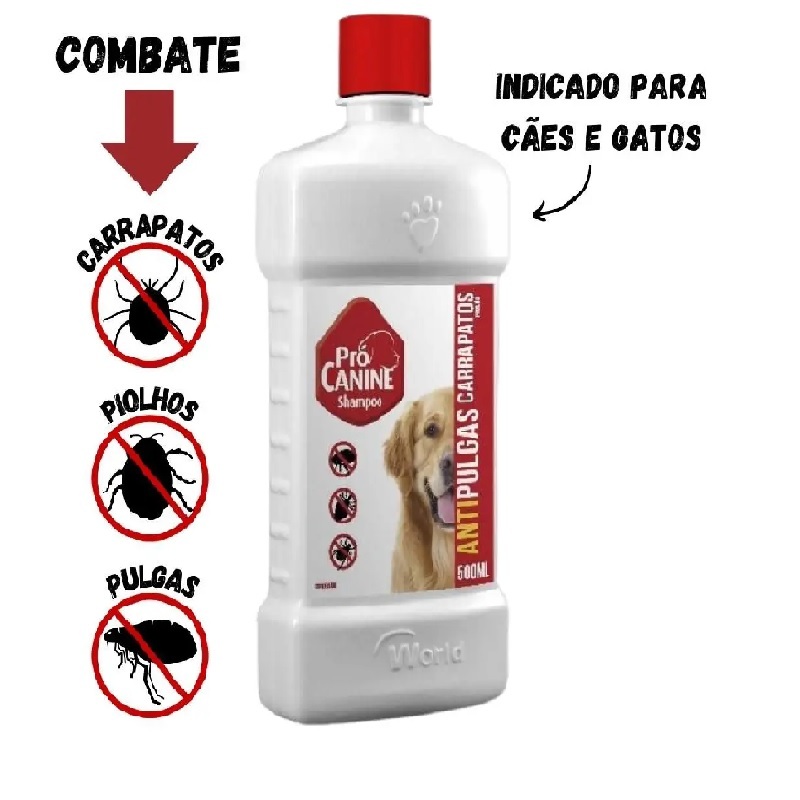 Shampoo anti pulgas carrapatos pró canine - 500ml cão gatos | Shopee Brasil