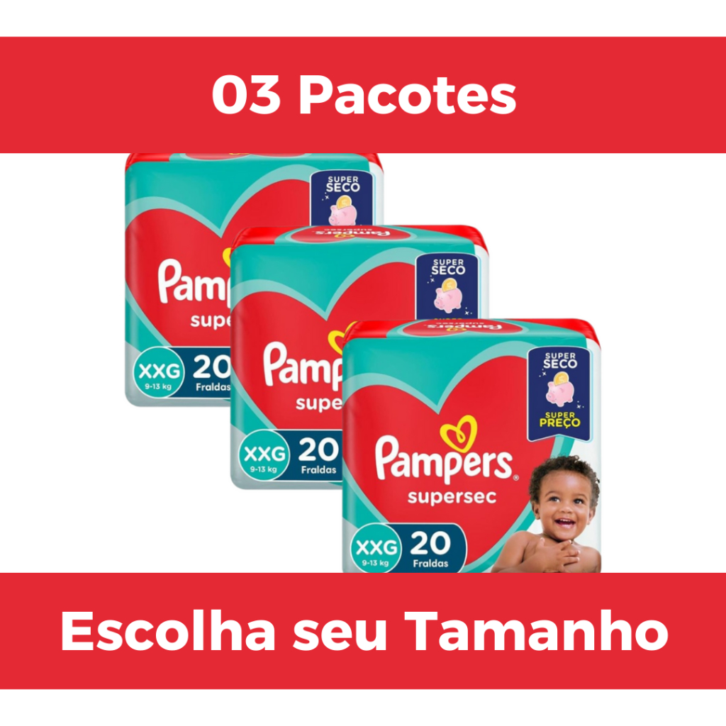 Kit de 3 pacotes - Fralda Descartável Promoção - Pampers Supersec ...