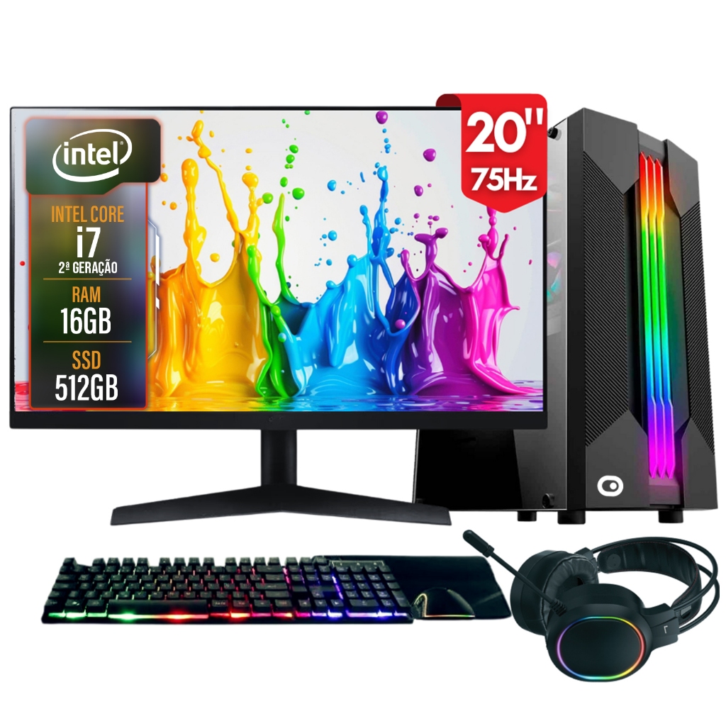 Computador Gamer completo 2Eletro Chroma, Intel Core i7, 16GB RAM, SSD ...