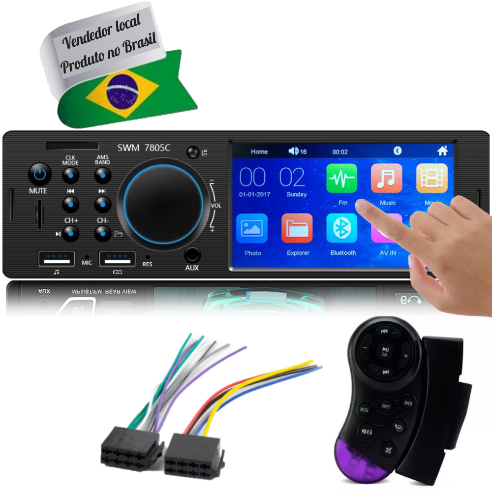 Central Multimidia Mp5 1 Din Touch Screen Tela 4.1 Carrega Celular Saída de Vídeo Automotivo ...