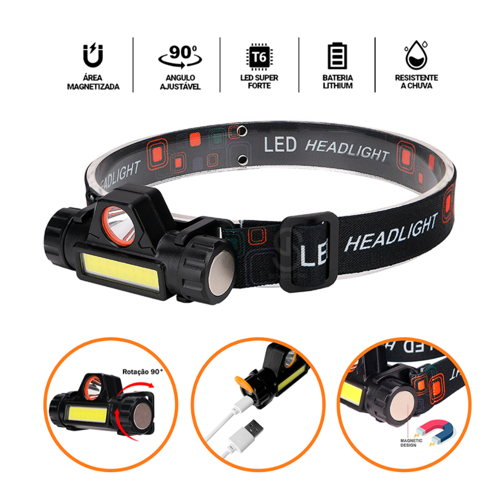 Lanterna testa cabeça Capacete Recarregável usb com foco | Shopee Brasil