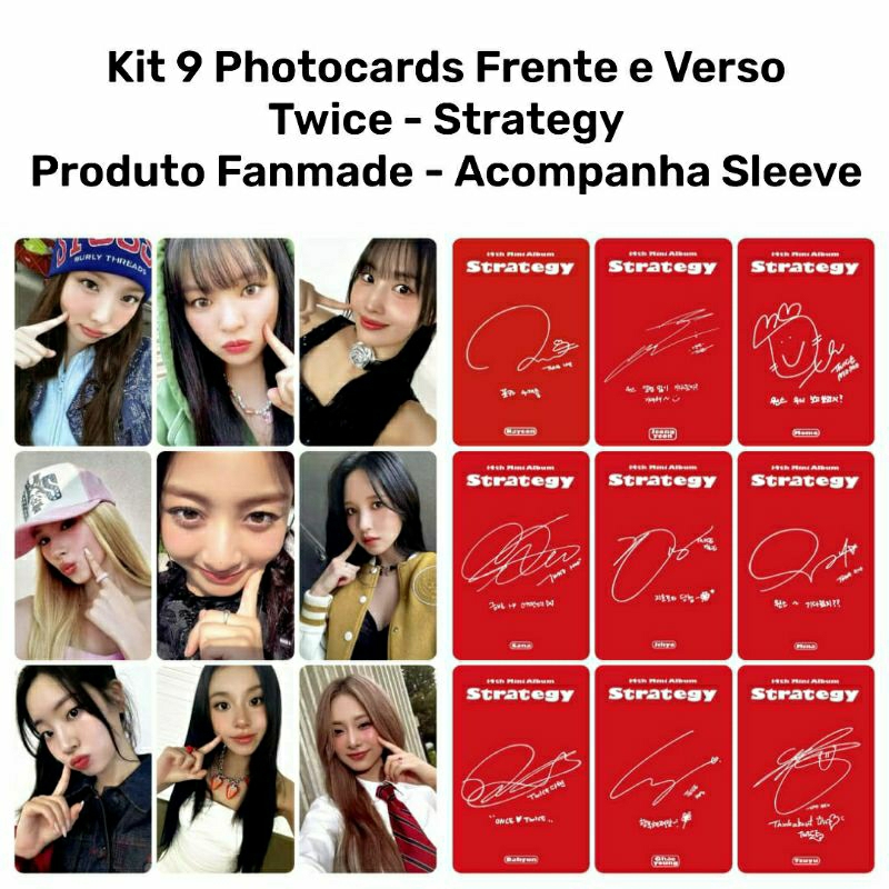 Kit 9 Photocards | Twice - Strategy | Frente e Verso | Produto Fanmade | Acompanha Sleeve ...