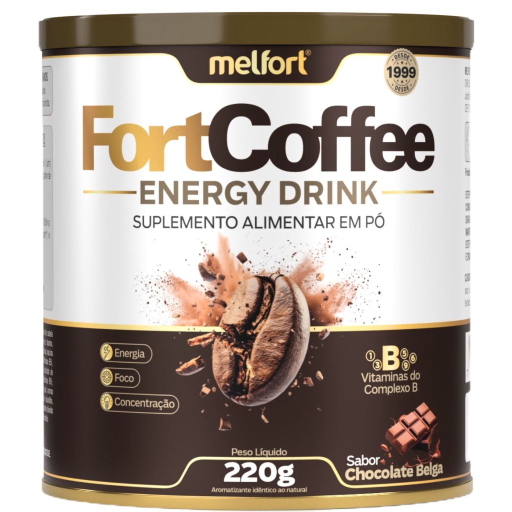 Fort Coffee Energy 220g Sabor Chocolate Belga Café Energético Solúvel ...
