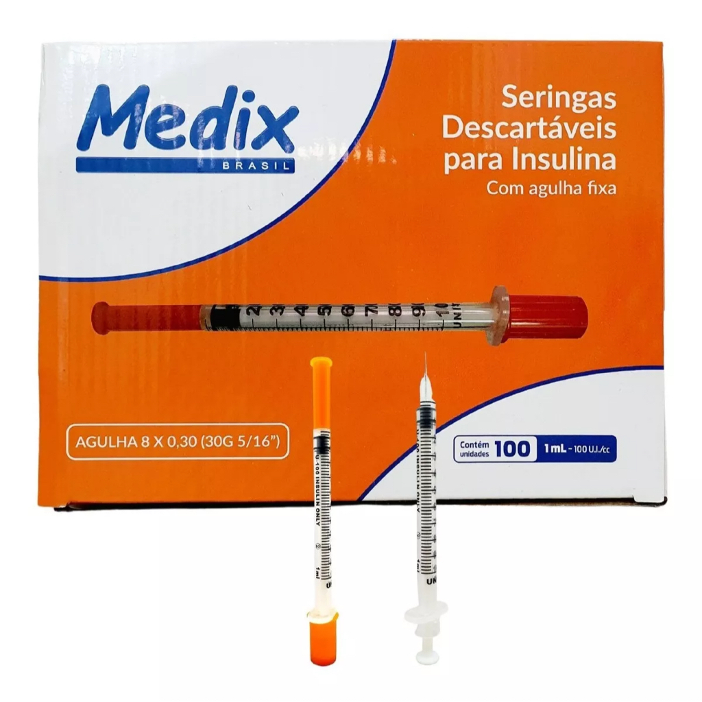 Seringa Insulina Botox Medix 1ml Agulha Fina 8x0,3mm 30g 100 Unid ...