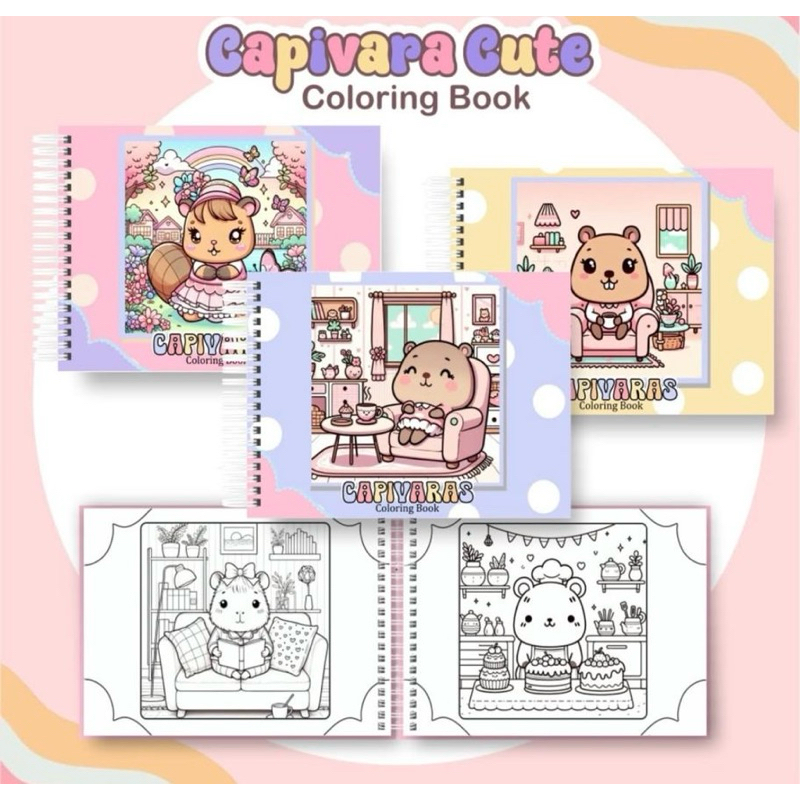 Livro de colorir capivara,capa dura, 50 folhas 150g tam A5+BRINDE ...