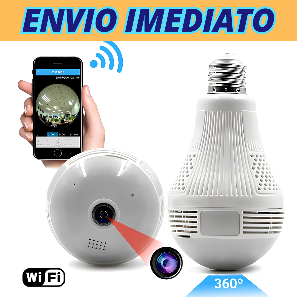 Lâmpada Com Câmera 360º Wifi Com Gravador de Voz Led Câmera Interna e ...