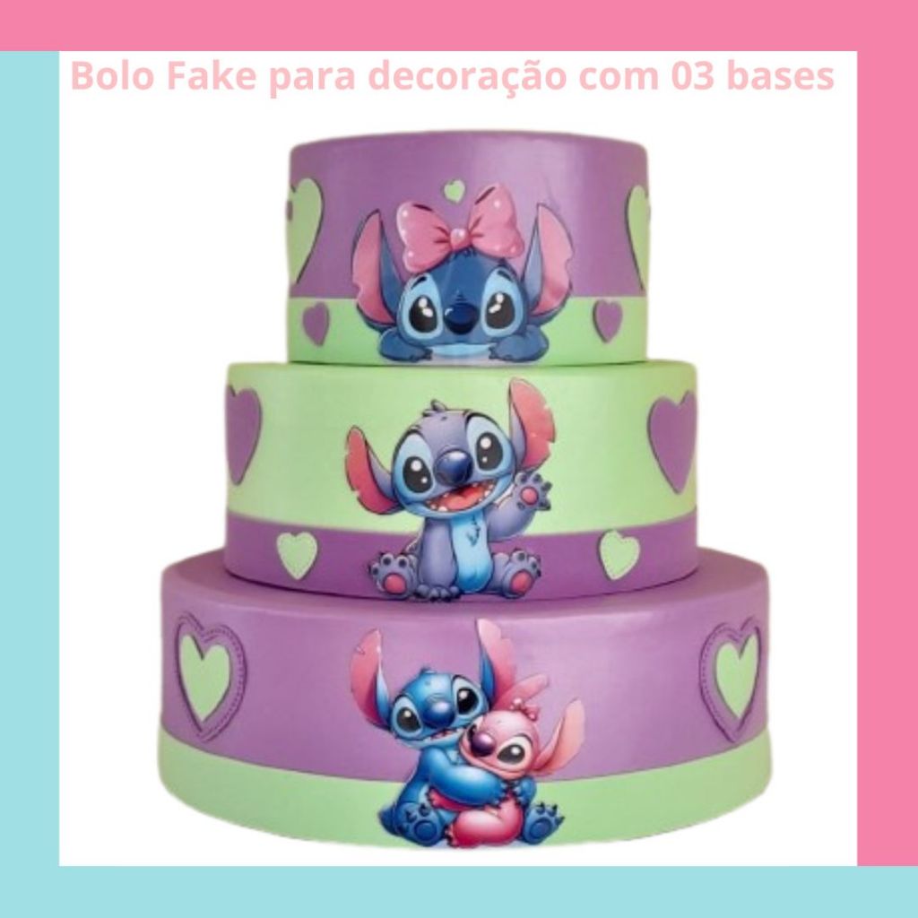 Bolo Fake Stitch e Angel 03 bases em isopor - Bolo Cenográfico - Lilás ...