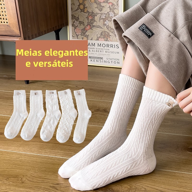 Kit 12 pares de meias de cano alto casuais, elegantes e versáteis para ...