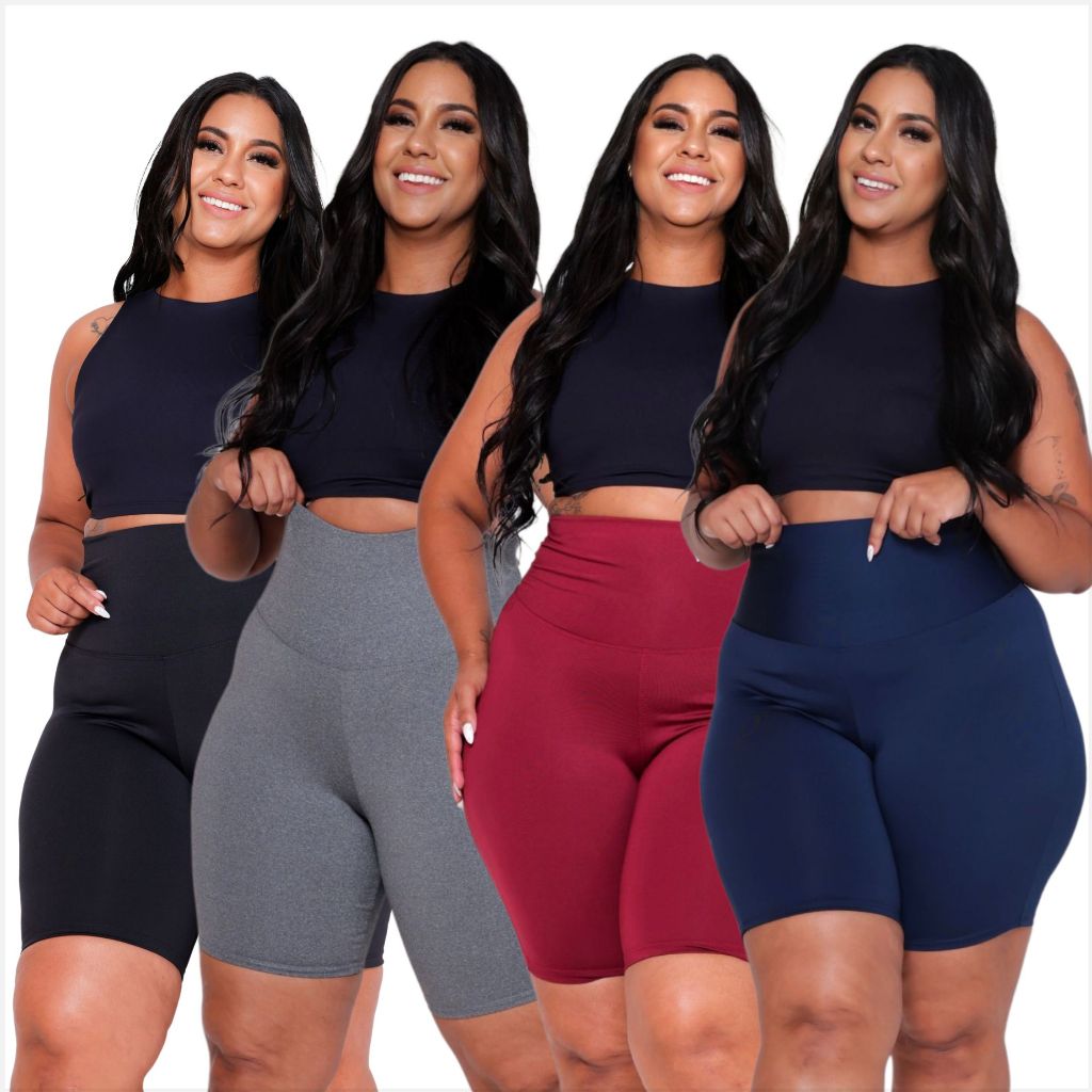 Kit Com 4 Bermudas Plus Size Cós Modelar Disfarça e Comprime Barriga em ...