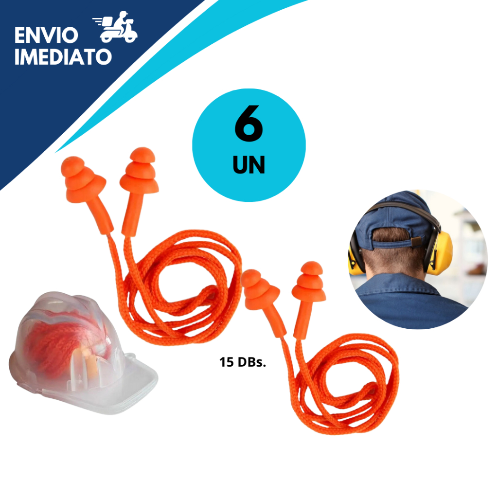 KIT 10 Un Protetor Auricular de Silicone c/ Cordão 15 db Proteção ...