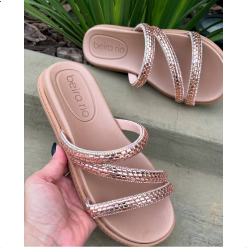 Sandalia Beira Rio Tiras Strass Premium Original Rasteirinha Conforto ...