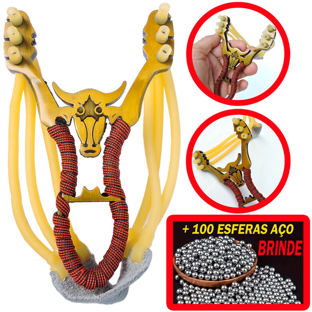 Atiradeira S28 + 100 Esferas Aço Estilingue Slingshot Cabo Metal Funda ...