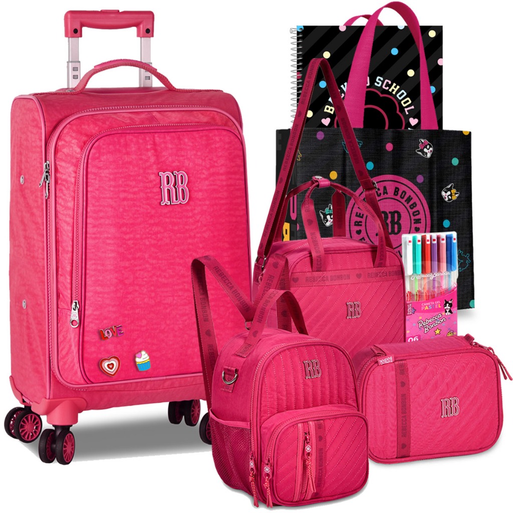 Kit Mochila Mala Escolar RB Rebecca Bonbon Estojo Lancheira Rodinhas ...