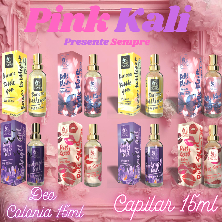 Kit Pink Kali: (Perfume Deo colonia 15ml + Perfume Capilar 15ml ...