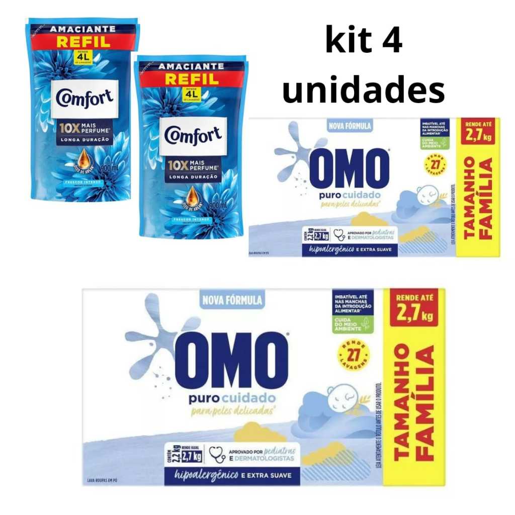 Kit 2 OMO Sabão Em Pó Toque De Aveia 1,6kg + 2 Refil Amaciante Comfort ...
