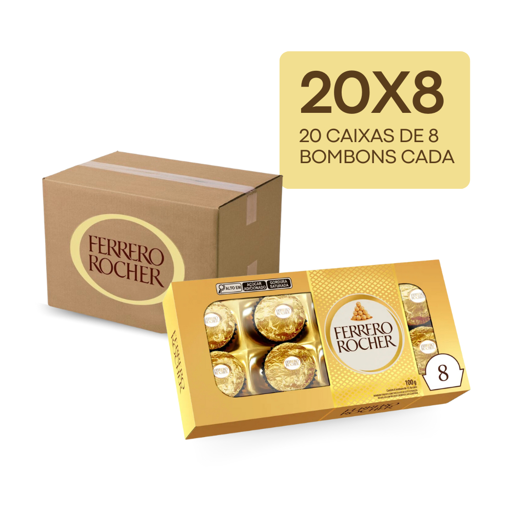 Kit Ferrero Rocher Chocolate Ao Leite Com Avelã 20 Caixas De 8 Bombons ...