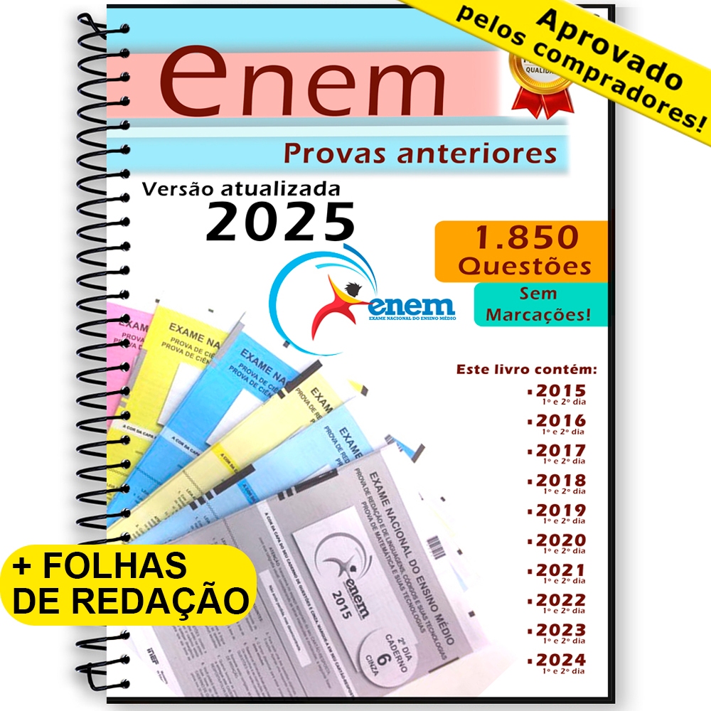 Enem 2025 provas anteriores questões 2015 até 2024 + gabaritos | Shopee Brasil