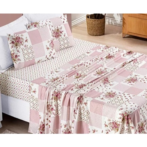 Jogo De Lençol forro de Cama Casal Size 3 Peças Box Estampado Com ...