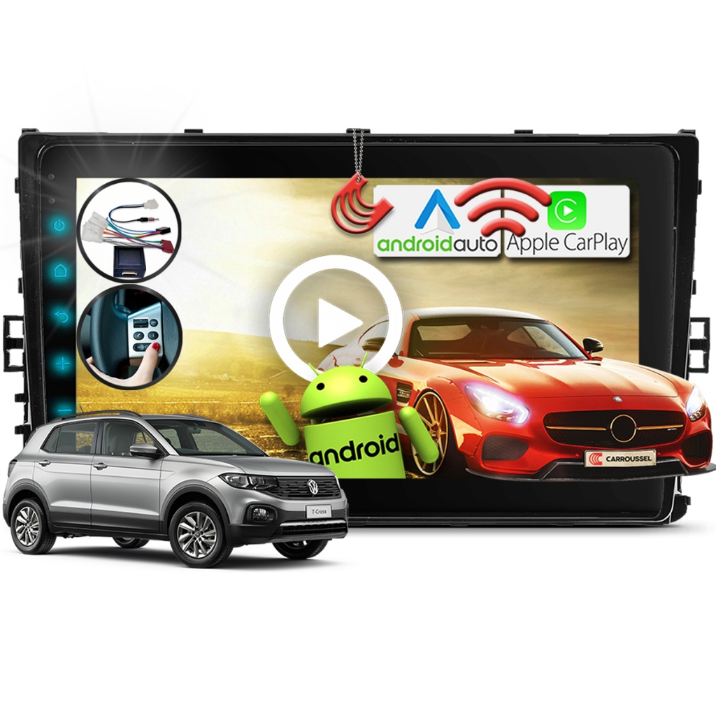 Kit Multimidia 9 polegadas Android VW T-cross - Tela Som Central Redecan Canbus CarPlay GPS Mp5 ...