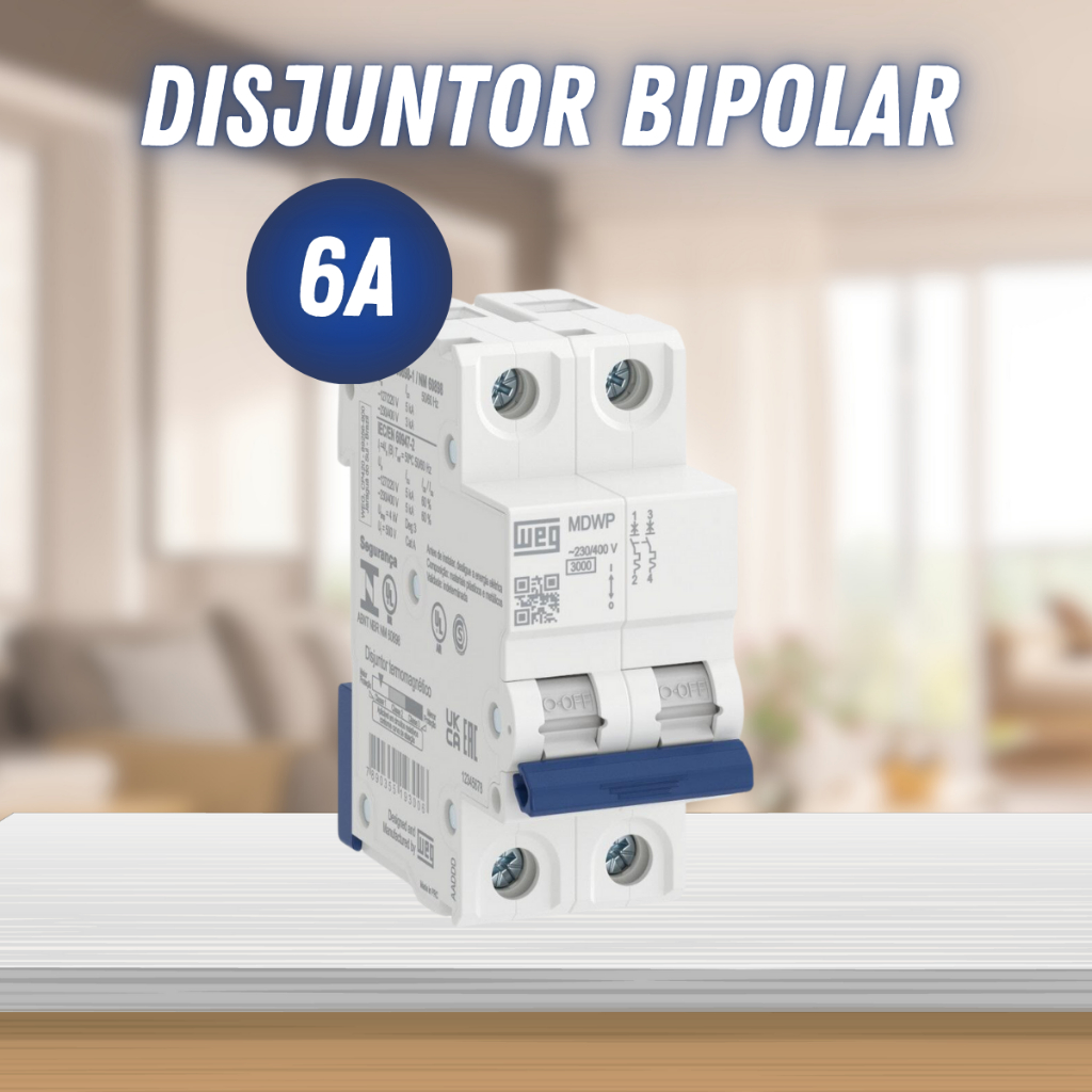 Disjuntor Bipolar Termomagnético Mdwp De 6a 400Vca Curva C - Weg | Shopee Brasil