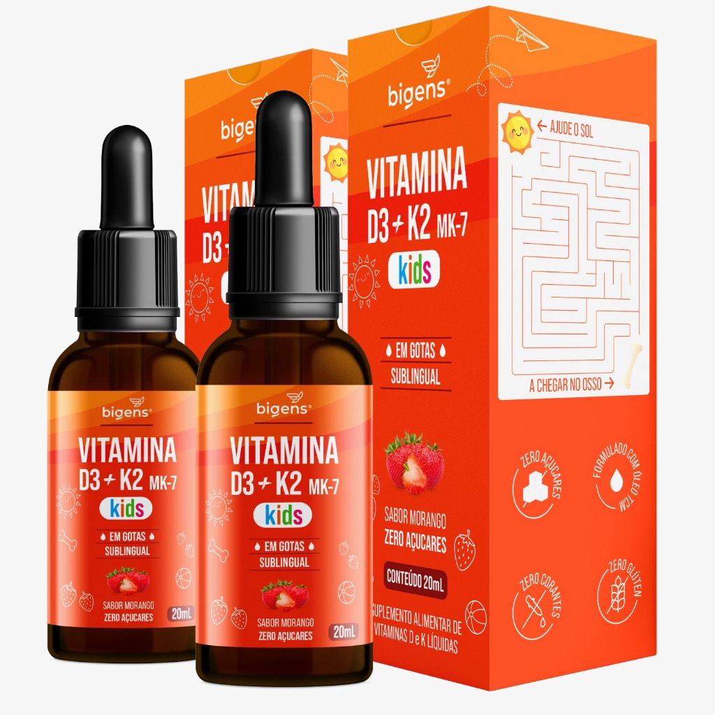 BIGENS KIT 2X VITAMINA D3+K2 MK7 KIDS FRUTAS VERMELHAS 20ML BIOGENS | Shopee Brasil