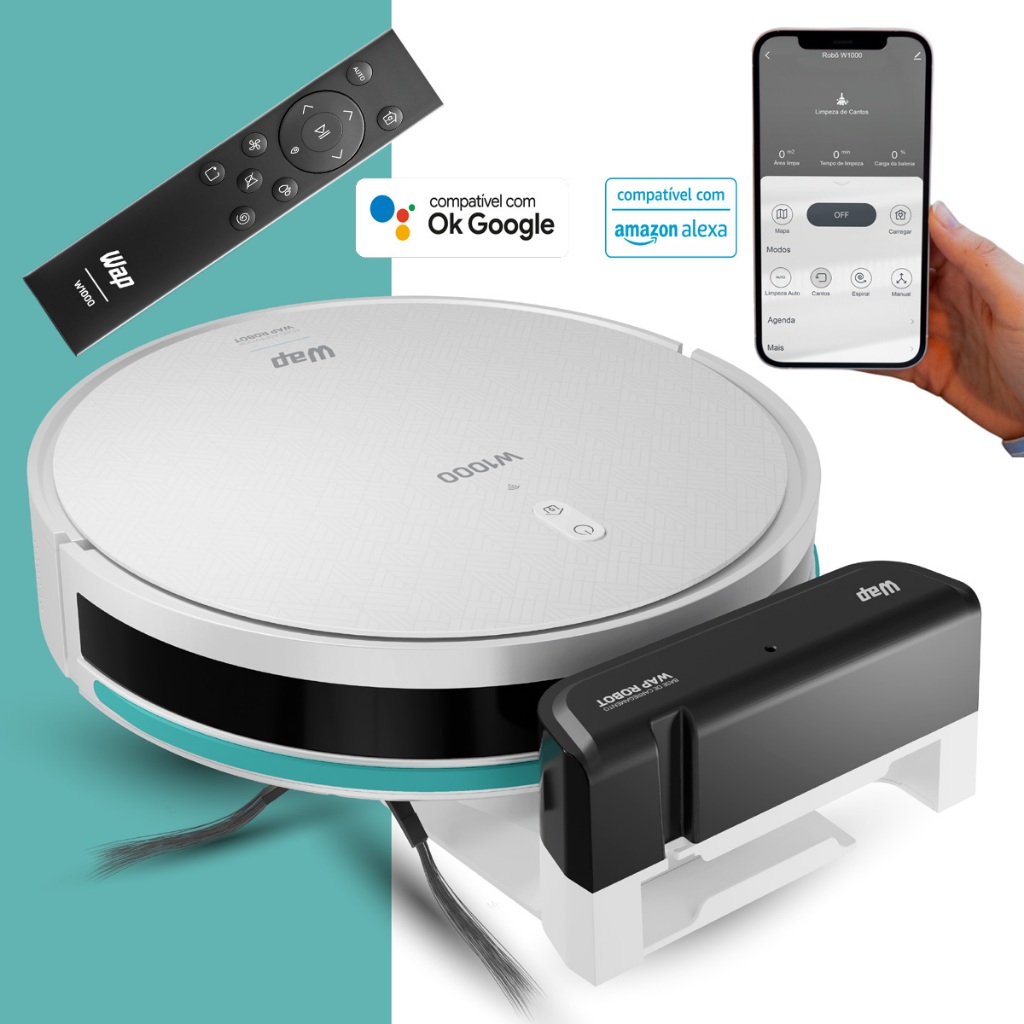 Robô Aspirador de Pó Inteligente Wap Robot W1000 Com Mapeamento Passa Pano Sensor Antiqueda ...