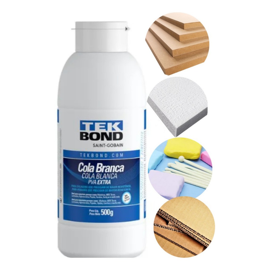 Cola Adesiva Branca Alta Resistência Pva 500g Tek Bond Colar Papel ...