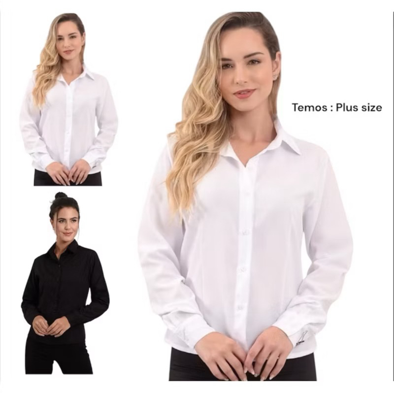 Camisa social feminina manga longa camisete social feminina gabardine ...