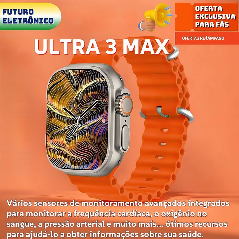 Smartwatch Fitness|Ultra 3 Max Monitoramento de Saúde, Carregamento Sem ...