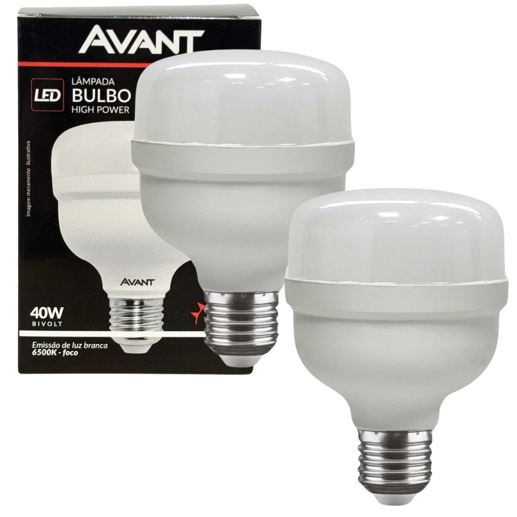 Kit 2 Lâmpadas Bulbo High Power 40w Bivolt E27 Branco Frio (Luz Branca 6500K) - Avant | Shopee ...