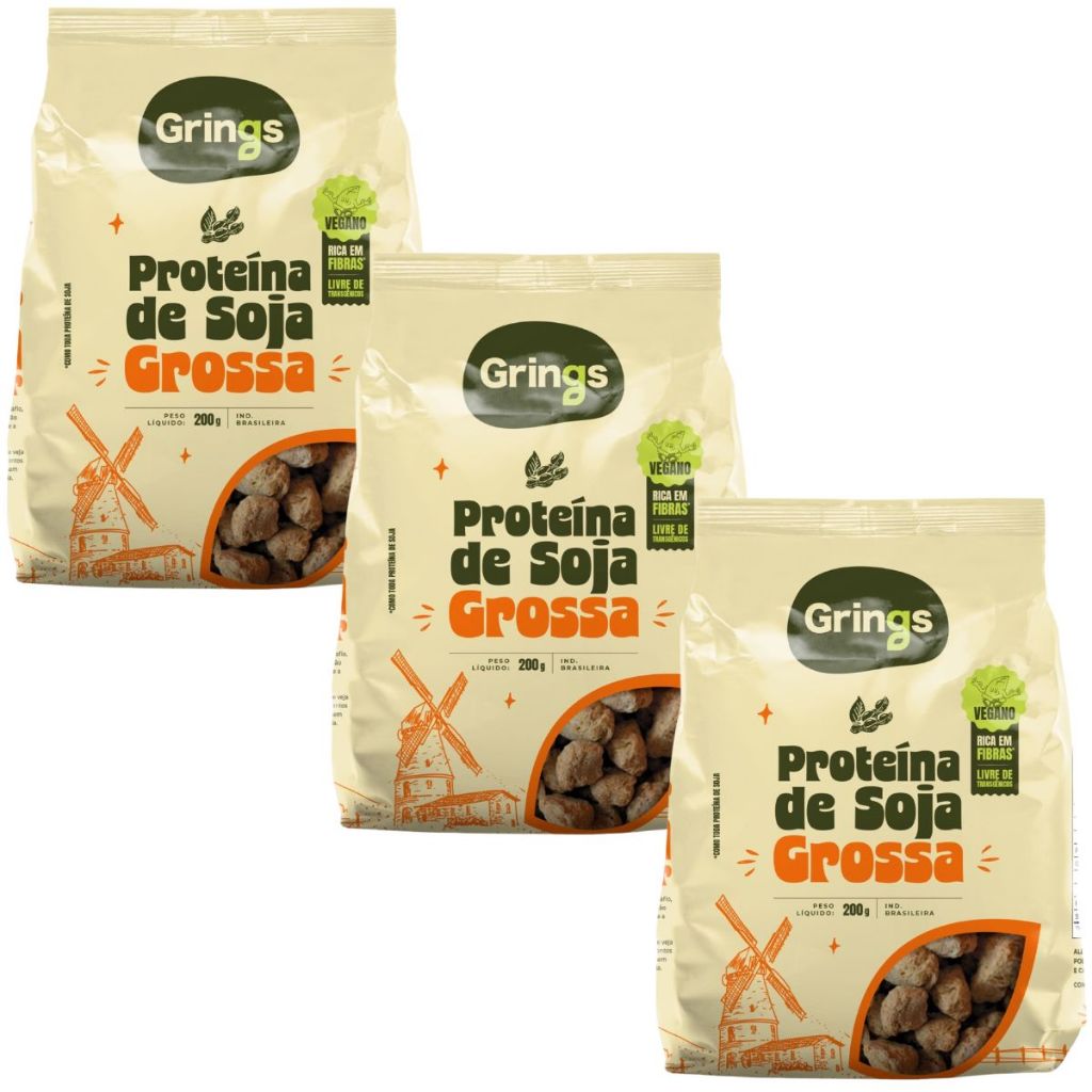 Kit 3 Proteína de Soja Grossa 200g Vegano Rico Em Fibras - Grings ...